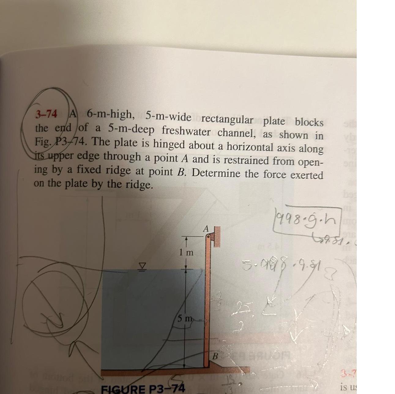 3-74A 6-m-high, 5-m-wide rectangular plate blocks the | Chegg.com