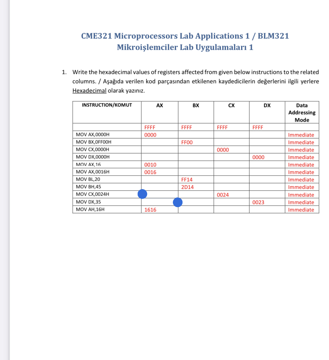 Solved CME321 ﻿Microprocessors Lab Applications 1 / ﻿BLM321 | Chegg.com