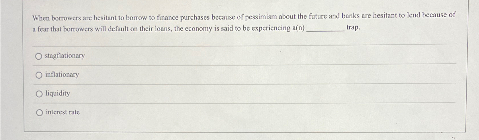 Solved When borrowers are hesitant to borrow to finance | Chegg.com