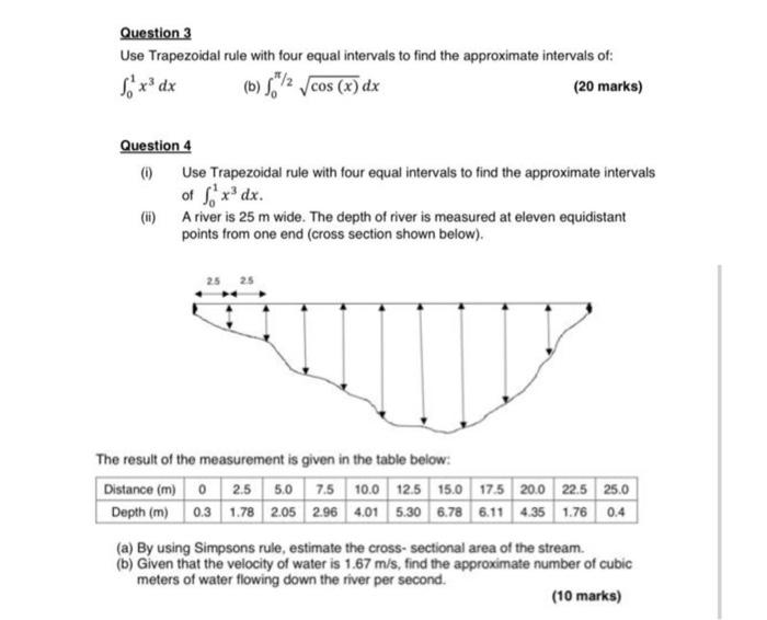 Solved Question 3 Use Trapezoidal rule with four equal | Chegg.com