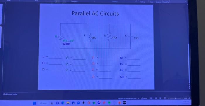 Parallel AC Circuits c= vC=Pin=zi=v1=ny1=… | Chegg.com