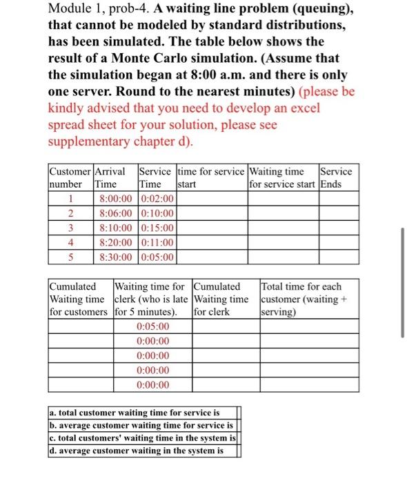Solved Module 1, prob-4. A waiting line problem (queuing), | Chegg.com