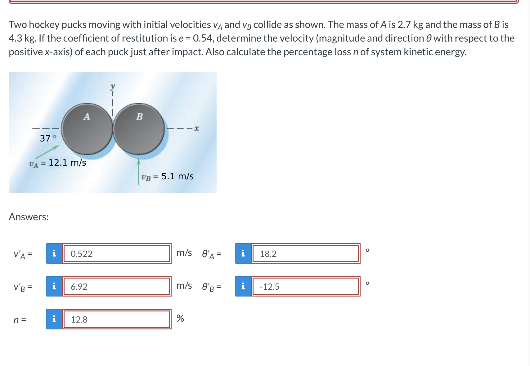 Two hockey pucks moving with initial velocities \( | Chegg.com