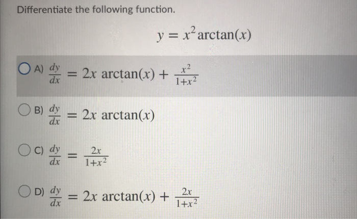 Solved Differentiate the following function. y=(1+ 3c) O A | Chegg.com