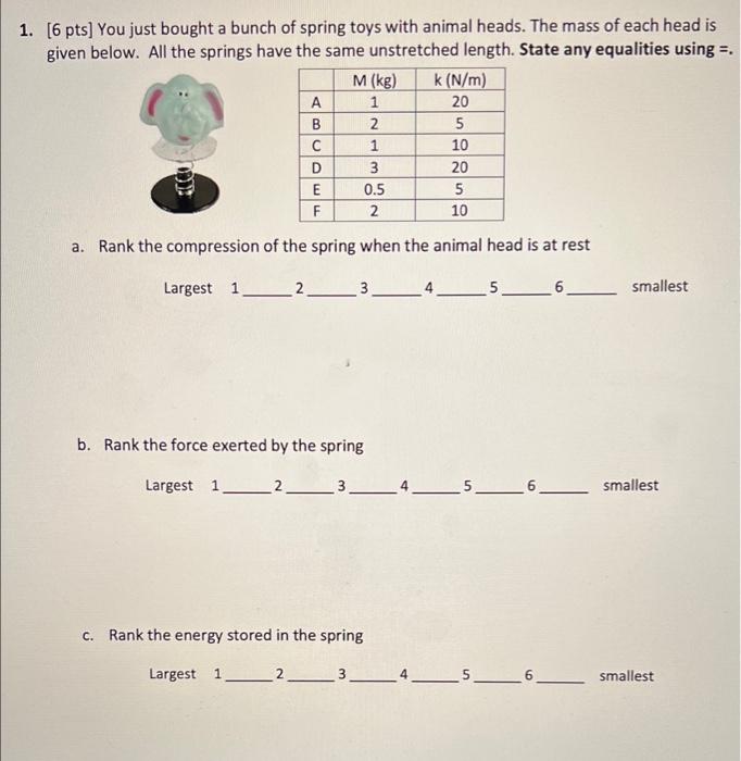 Solved 1. [6 pts] You just bought a bunch of spring toys | Chegg.com