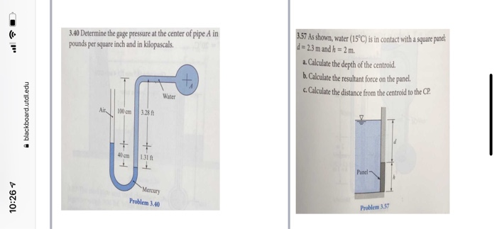 Solved 3.40 Determine the gage pressure at the center of | Chegg.com