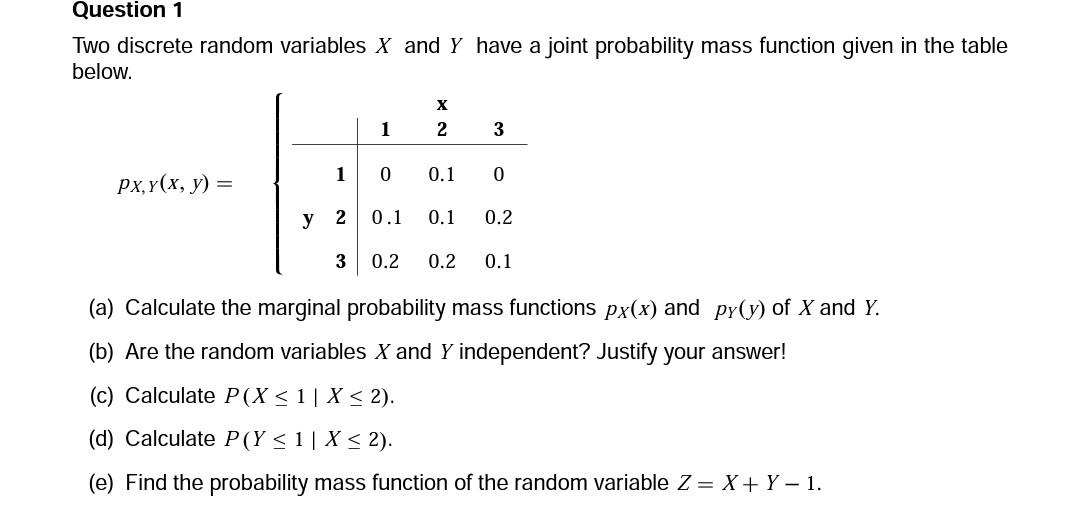Solved Two discrete random variables X and Y have a joint | Chegg.com