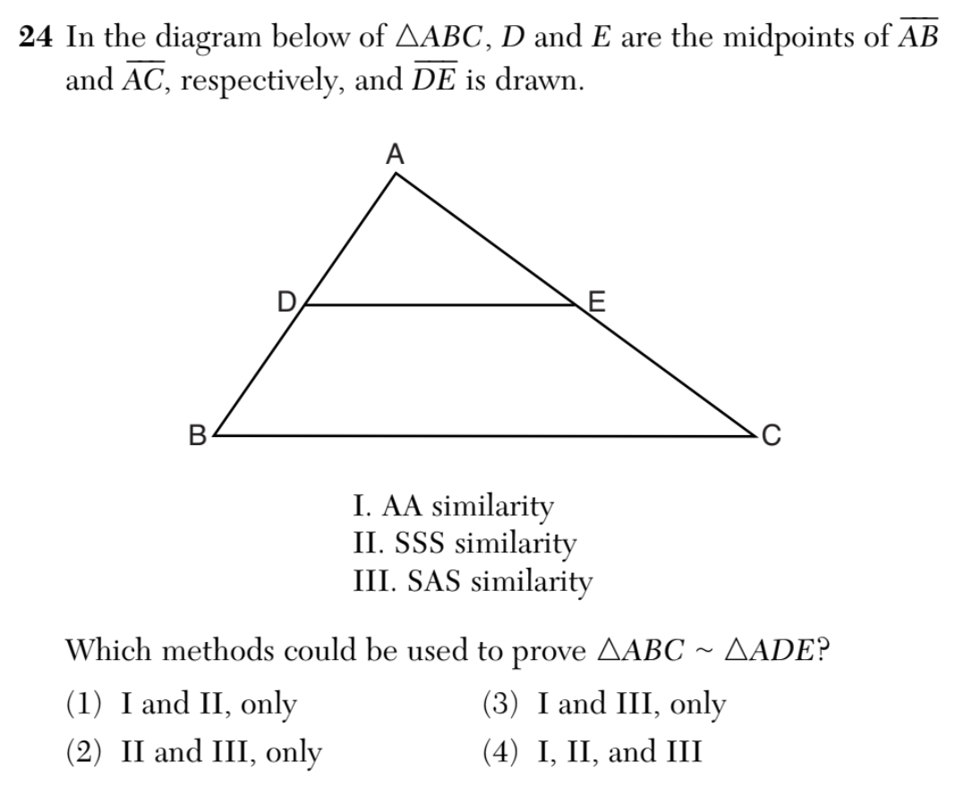 Solved 24 ﻿In the diagram below of ????ABC,D ﻿and E ﻿are the | Chegg.com