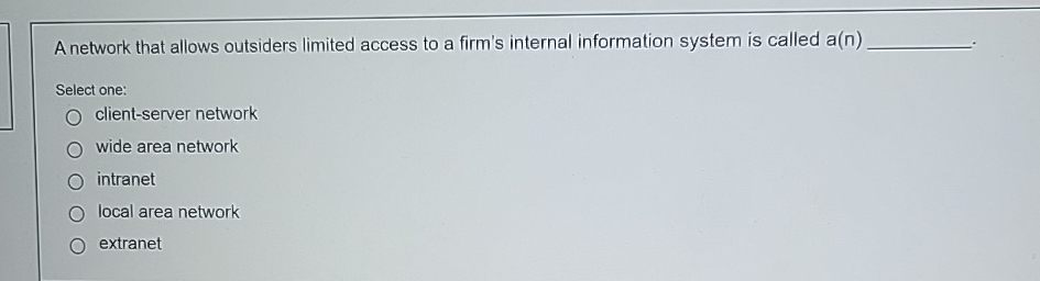Solved A network that allows outsiders limited access to a | Chegg.com