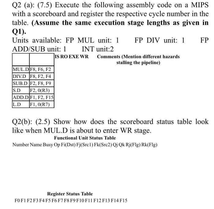 Q2 A 75 Execute The Following Assembly Code On 
