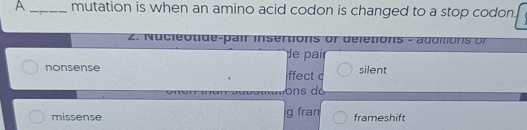 Solved A q, ﻿mutation is when an amino acid codon is changed | Chegg.com