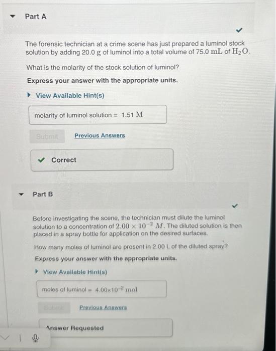 Solved What volume of the stock solution (Part A) would | Chegg.com