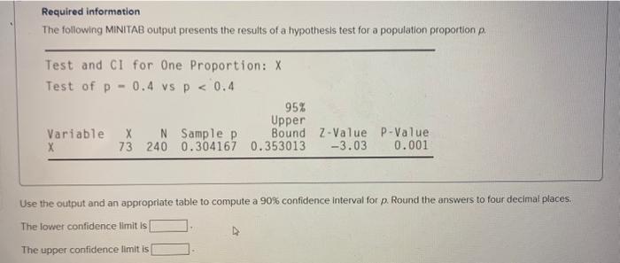 Solved Required information The following MINITAB output | Chegg.com