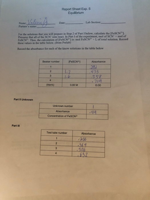 Prelaboratory assignment Exp. 5 Equilibrium Date: Lab | Chegg.com Prelaboratory assignment Exp. 5 Equilibrium Date: Lab | Chegg.com