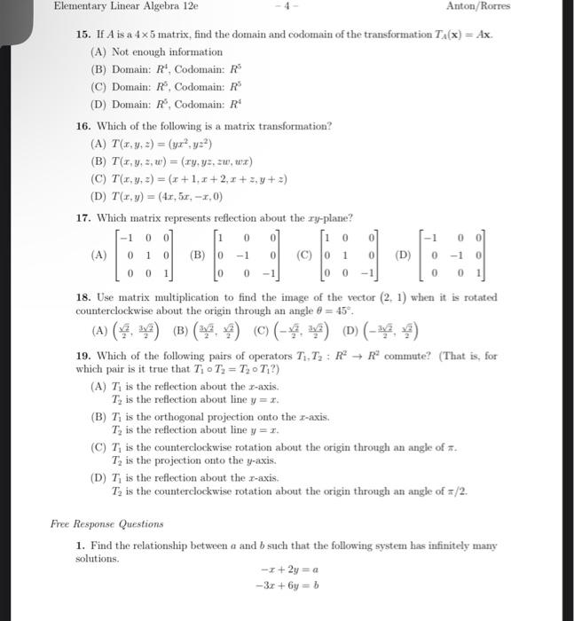 Solved 15. If A is a 4×5 matrix, find the domain and | Chegg.com