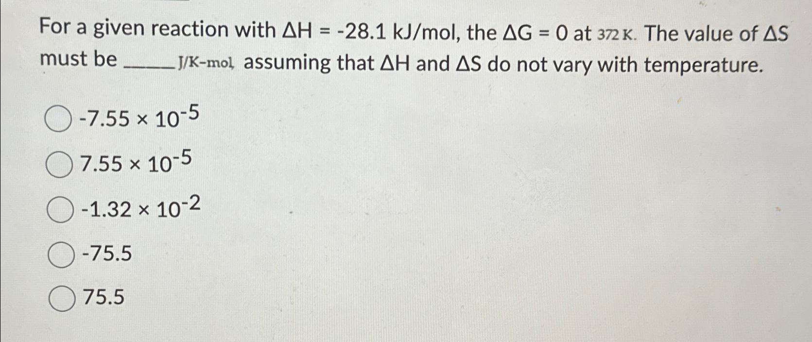 Solved For a given reaction with \\\\Delta | Chegg.com