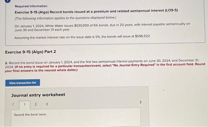 Solved Required information Exercise 9-15 (Algo) Record | Chegg.com