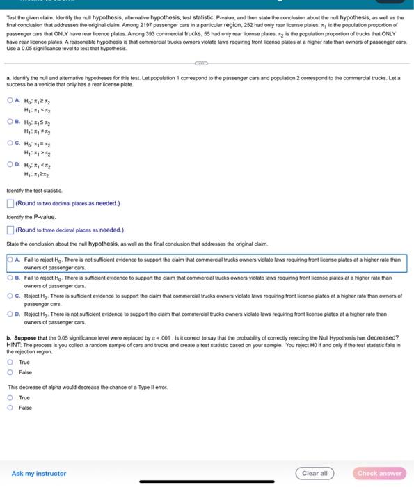 Solved Test the given claim. Identify the nol hypothesis, | Chegg.com