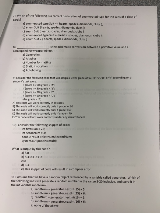 Solved 1) Which of the following is not a valid Java | Chegg.com