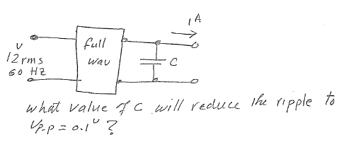 Solved what value of C will reduce the ripple toVP-P=0.1V ? | Chegg.com