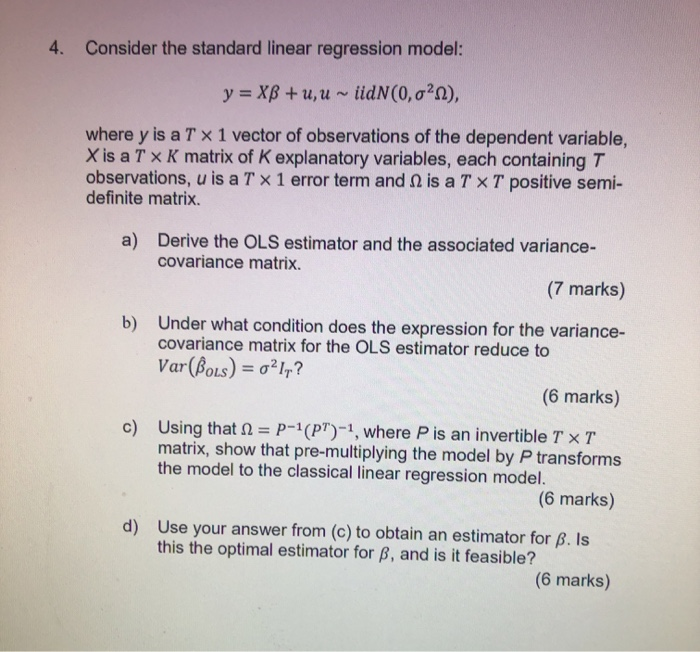 4. Consider the standard linear regression model: y = | Chegg.com