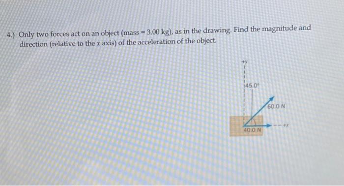 Solved 4 Only Two Forces Act On An Object Mass 3 00