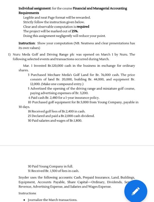 Solved Individual assignment for the course Financial and | Chegg.com