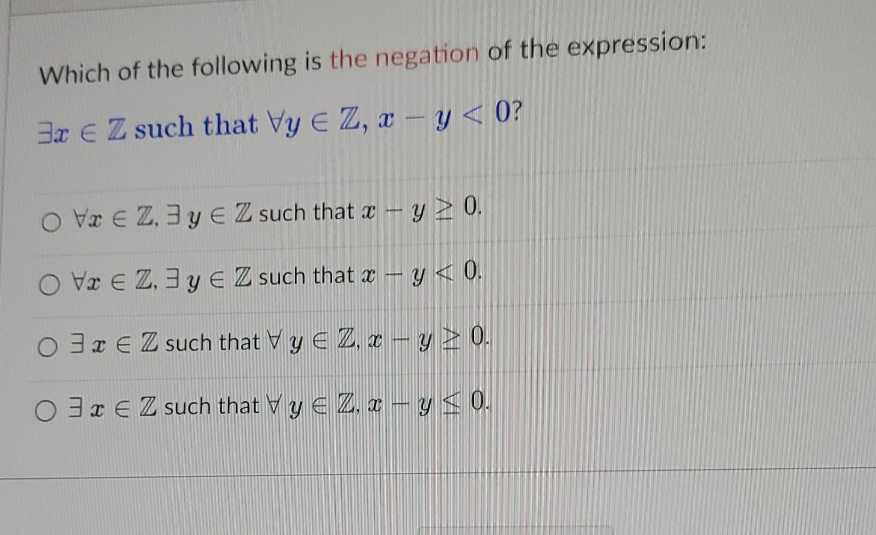 Solved Which of the following is the negation of the | Chegg.com