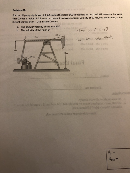 Solved Problem 01: For the oil pump rig shown, link AB | Chegg.com