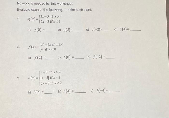 Solved No work is needed for this worksheet. Evaluate each | Chegg.com Solved No work is needed for this worksheet. Evaluate each | Chegg.com
