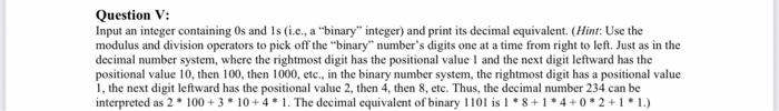 Solved Question V Input An Integer Containing 0s And 1s