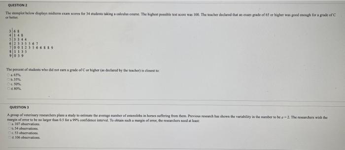 Solved QUESTION 2 The stemplet below displays midterm exam | Chegg.com