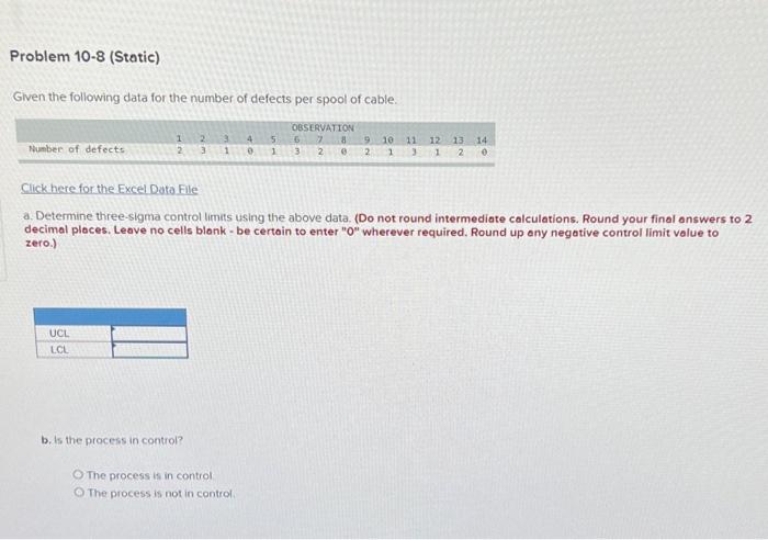 Solved Given the following data for the number of defects | Chegg.com