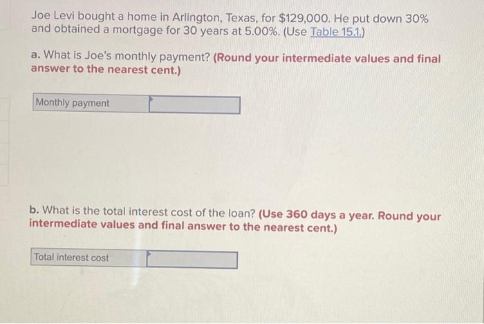 Solved Joe Levi bought a home in Arlington, Texas, for | Chegg.com