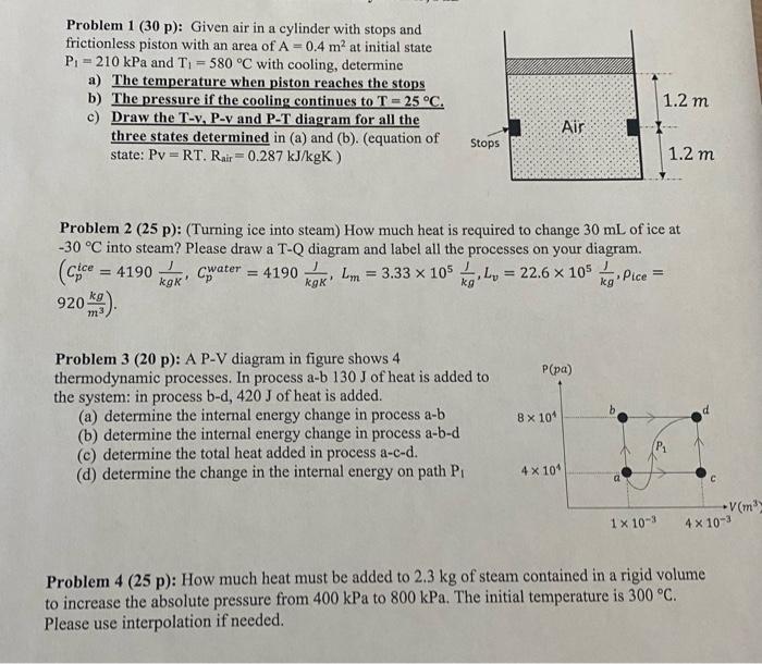 Solved Problem 1(30p) : Given air in a cylinder with stops | Chegg.com