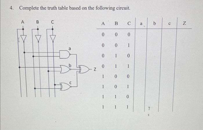 Solved 4. Complete the truth table based on the following | Chegg.com