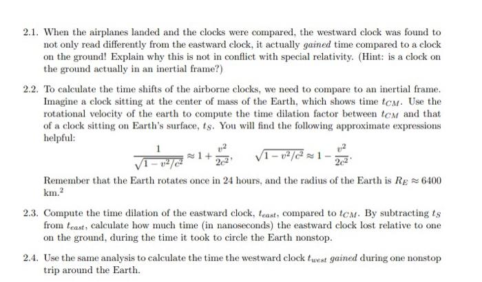 Solved Part 2: Clocks on Airplanes In the Hafele-Keating | Chegg.com