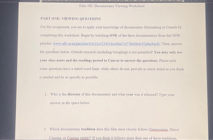 PART ONE: VIEWING QUESTIONS For this assignment, you | Chegg.com