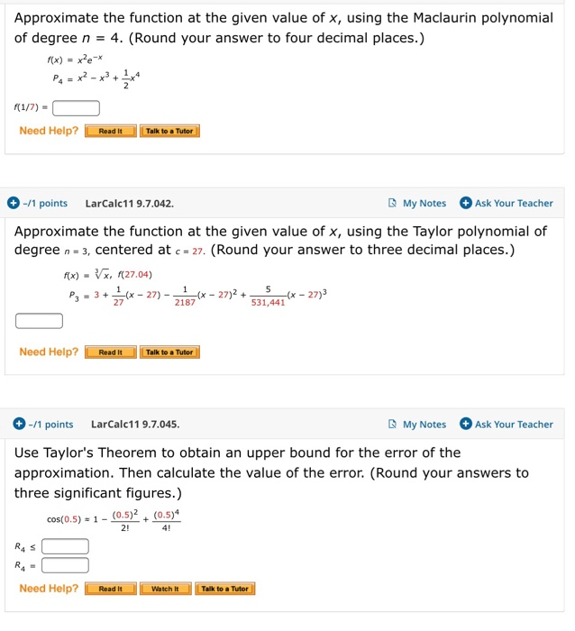 Solved Approximate the function at the given value of x, | Chegg.com