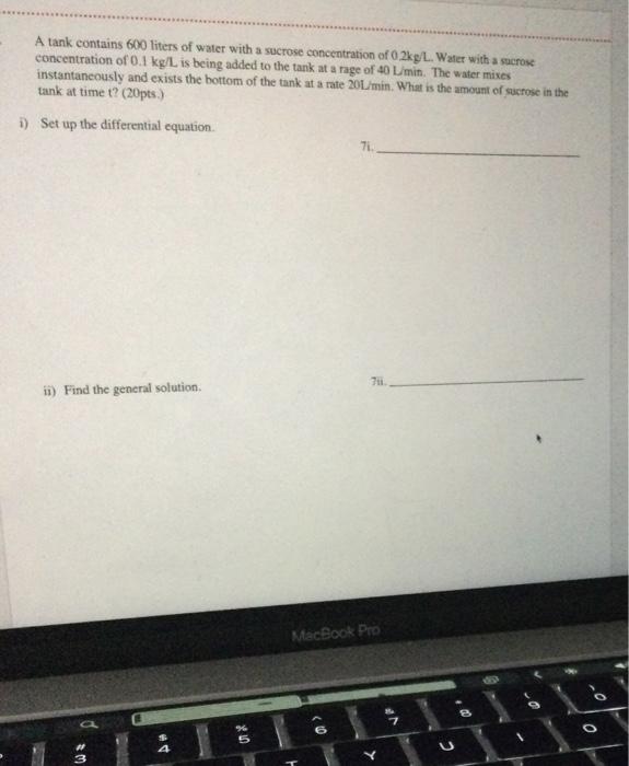 Solved A tank contains 600 liters of water with a sucrose | Chegg.com