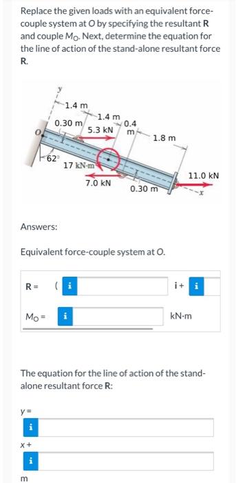 Solved Replace the given loads with an equivalent force- | Chegg.com