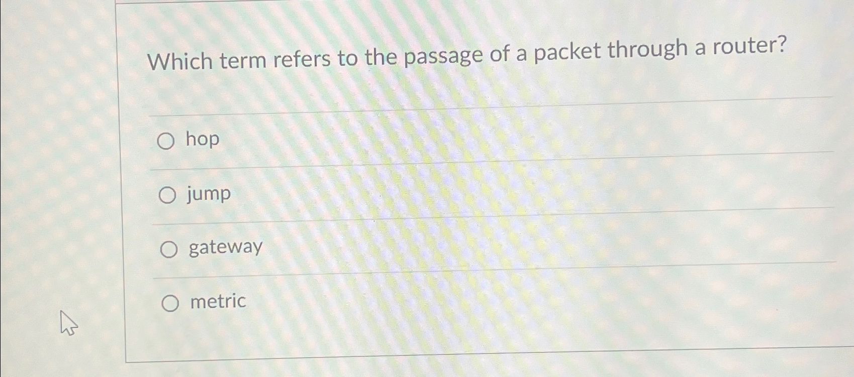 Solved Which term refers to the passage of a packet through | Chegg.com