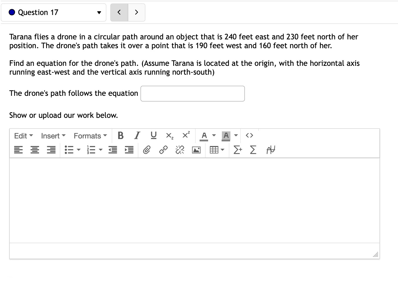 Solved Question 17Tarana flies a drone in a circular path | Chegg.com
