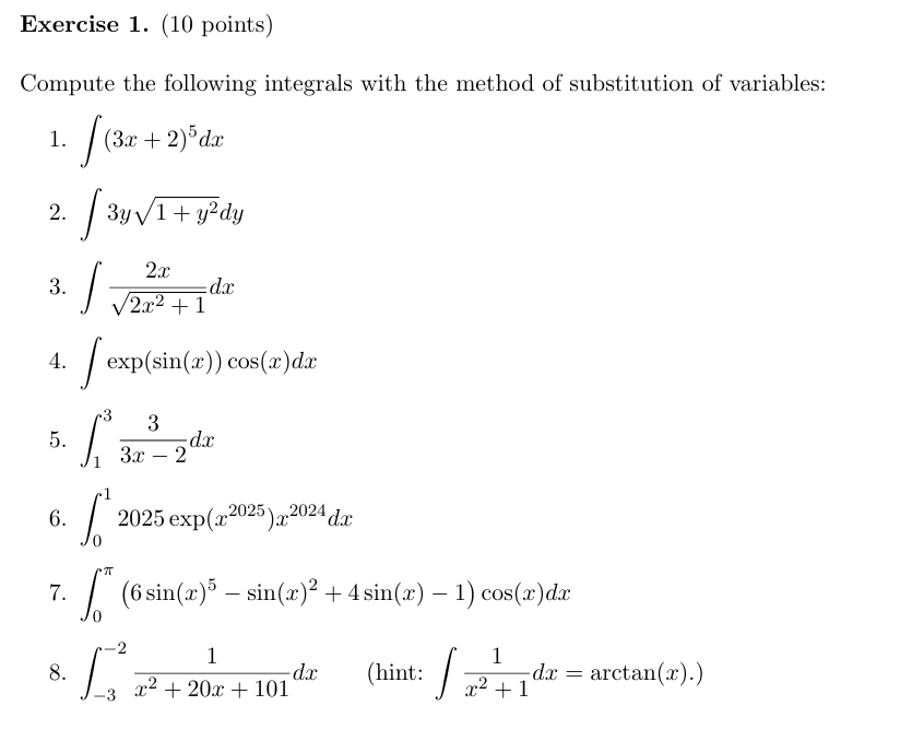 Solved Compute the following integrals with the method of | Chegg.com