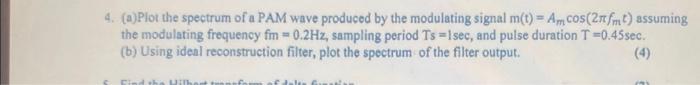 Solved 4. (a)Plot the spectrum of a PAM wave produced by the | Chegg.com