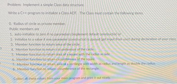 Solved Problem: Implement a simple Class data structure. | Chegg.com