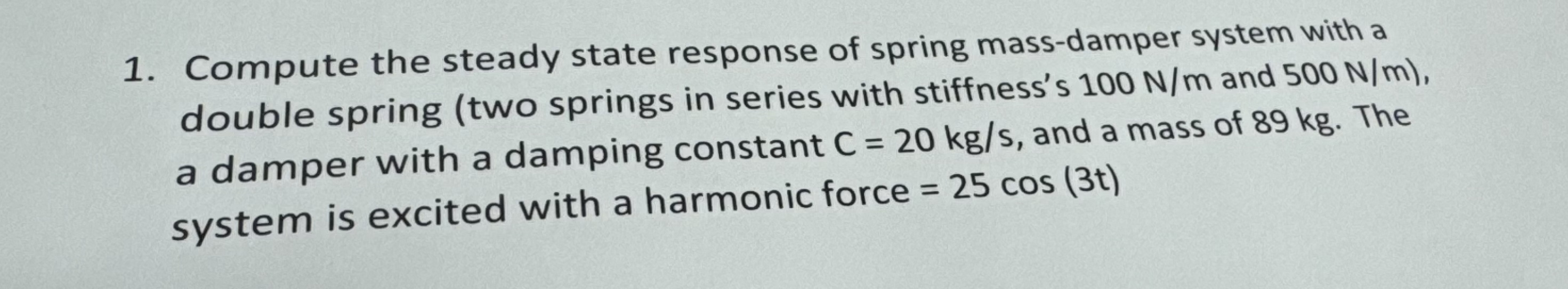 Solved Compute the steady state response of spring | Chegg.com