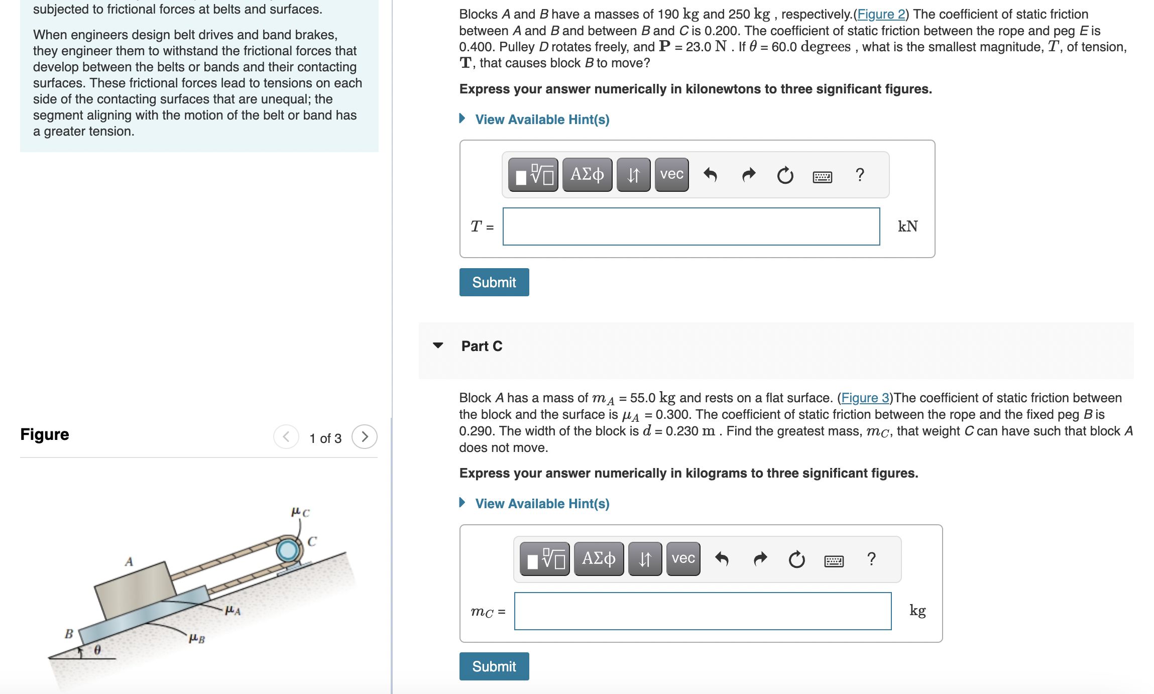 Solved subjected to frictional forces at belts and | Chegg.com