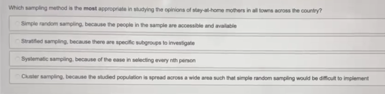 Solved Which sampling method is the most appropriate in | Chegg.com
