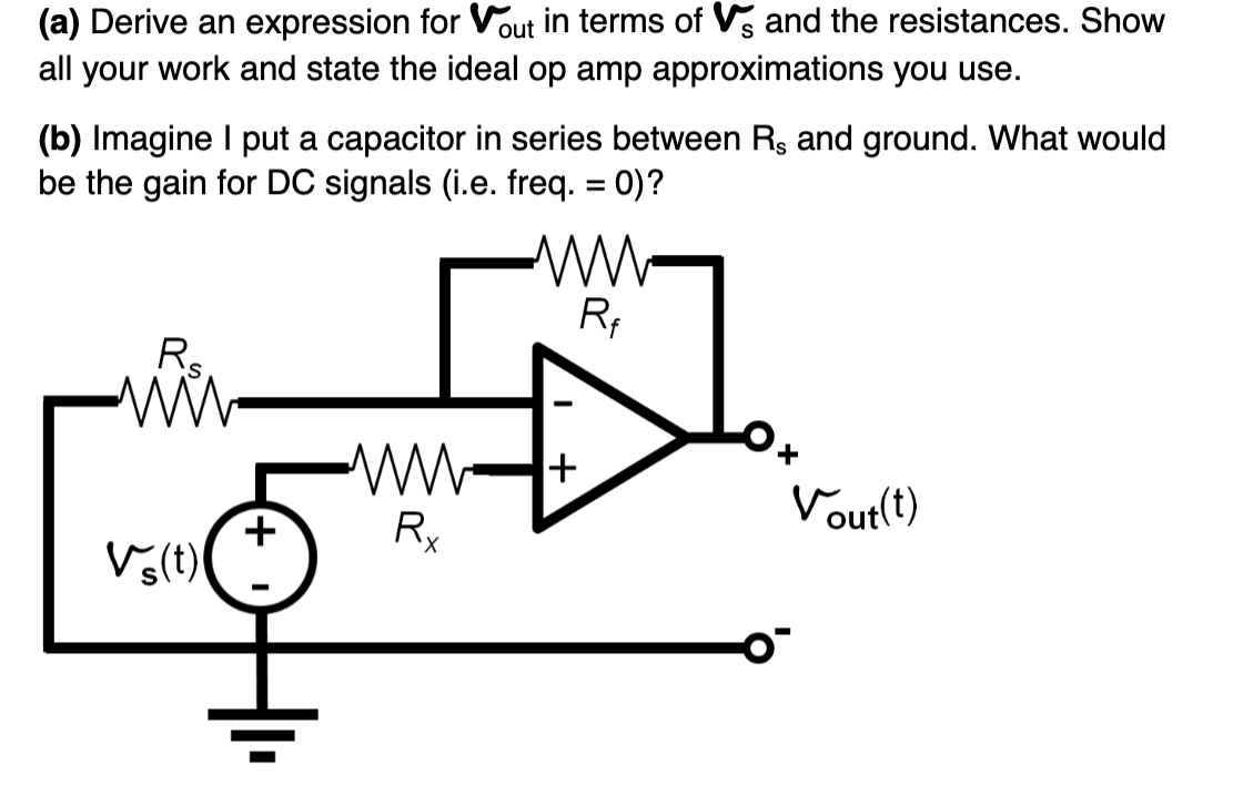 Solved (a) ﻿Derive an ﻿expression for Vout in ﻿terms of Vs | Chegg.com